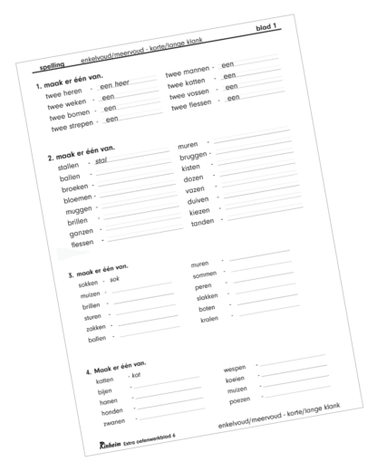 Taal 4 spelling enkelvoud meervoud korte lange klank - Educatieve ...