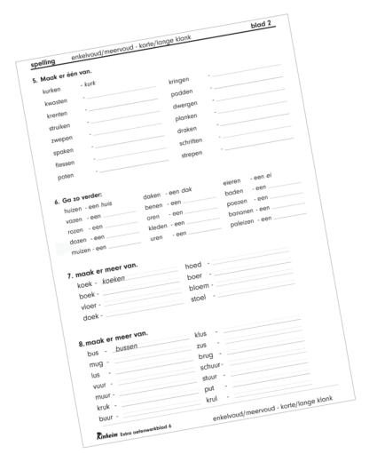 Taal 4 spelling enkelvoud meervoud korte lange klank - Educatieve Uitgeverij Kinheim