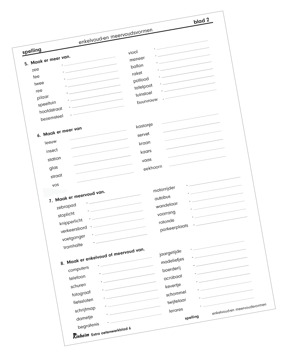 Taal 5 spelling enkelvoud- en meervoudsvormen korte en lange klank - Educatieve Uitgeverij Kinheim
