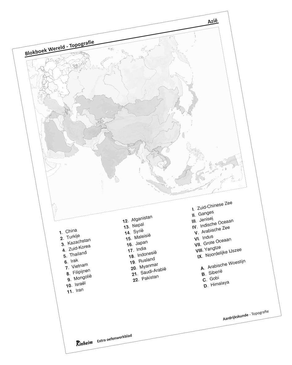 Aardrijkskunde Topografie Wereld | Azië - Educatieve Uitgeverij Kinheim